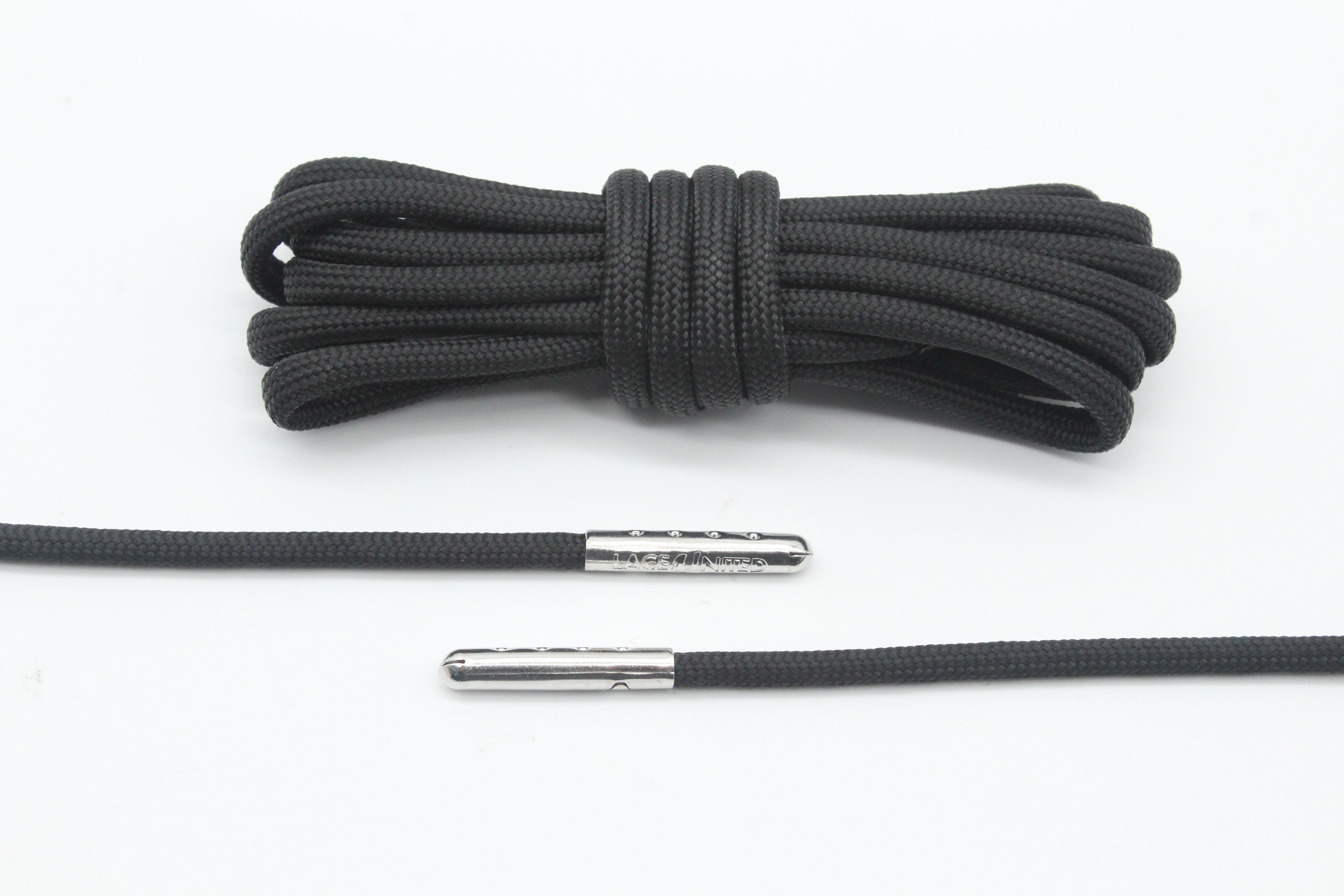 Black Round Laces - Silver Aglets – Lace United