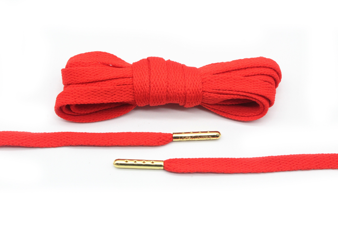 Solar Red Flat Laces - Gold Aglets – Lace United