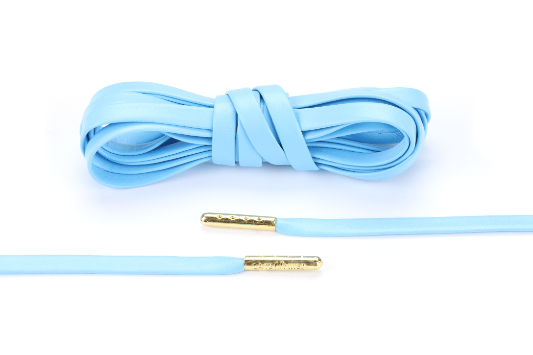 University Light Blue Premium Leather Laces - Gold Aglets – Lace United